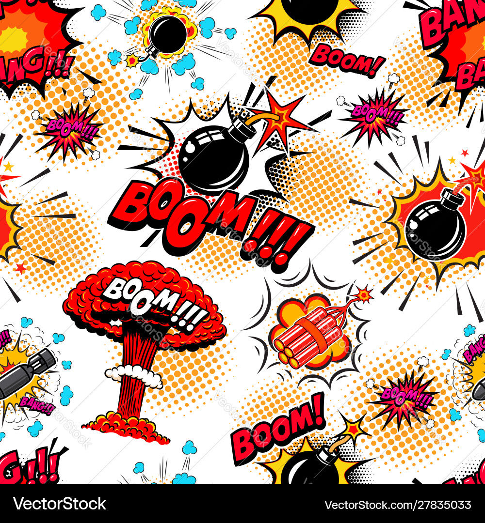Seamless pattern with comic style bomb burst Vector Image