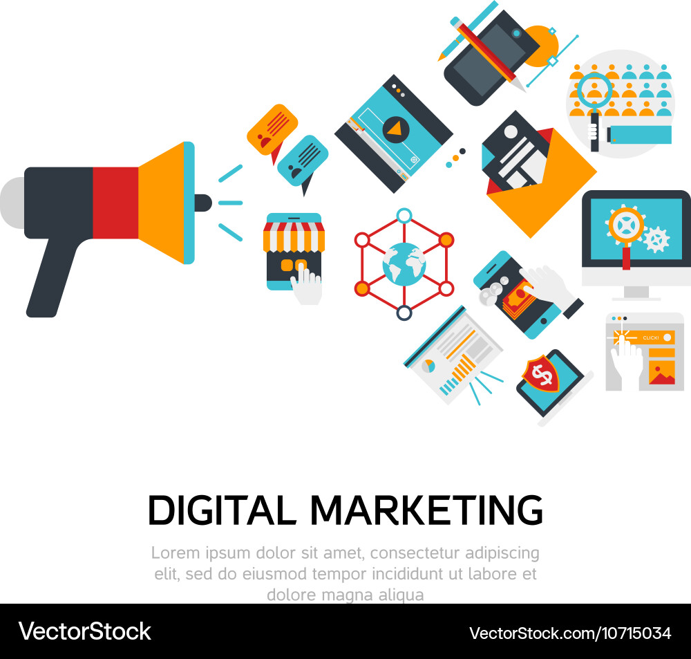 Digital marketing flat design Royalty Free Vector Image