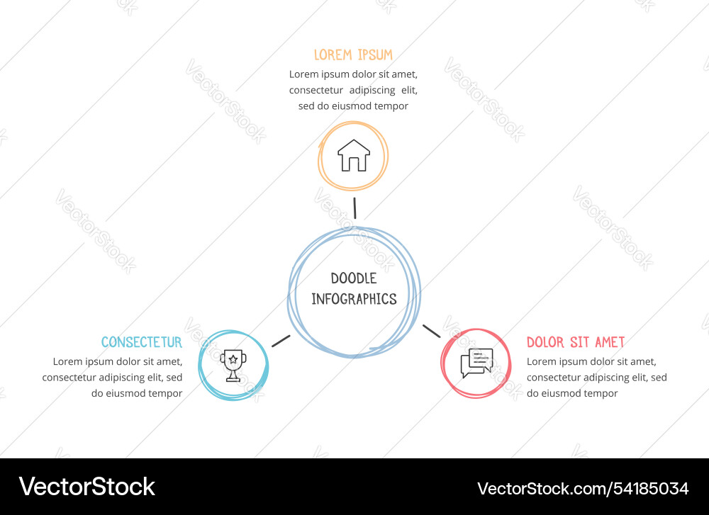 Doodle infographics - circle diagram with 3 Vector Image