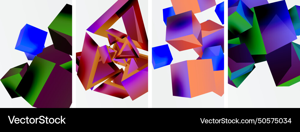 Flying 3d shapes cubes and other geometric Vector Image