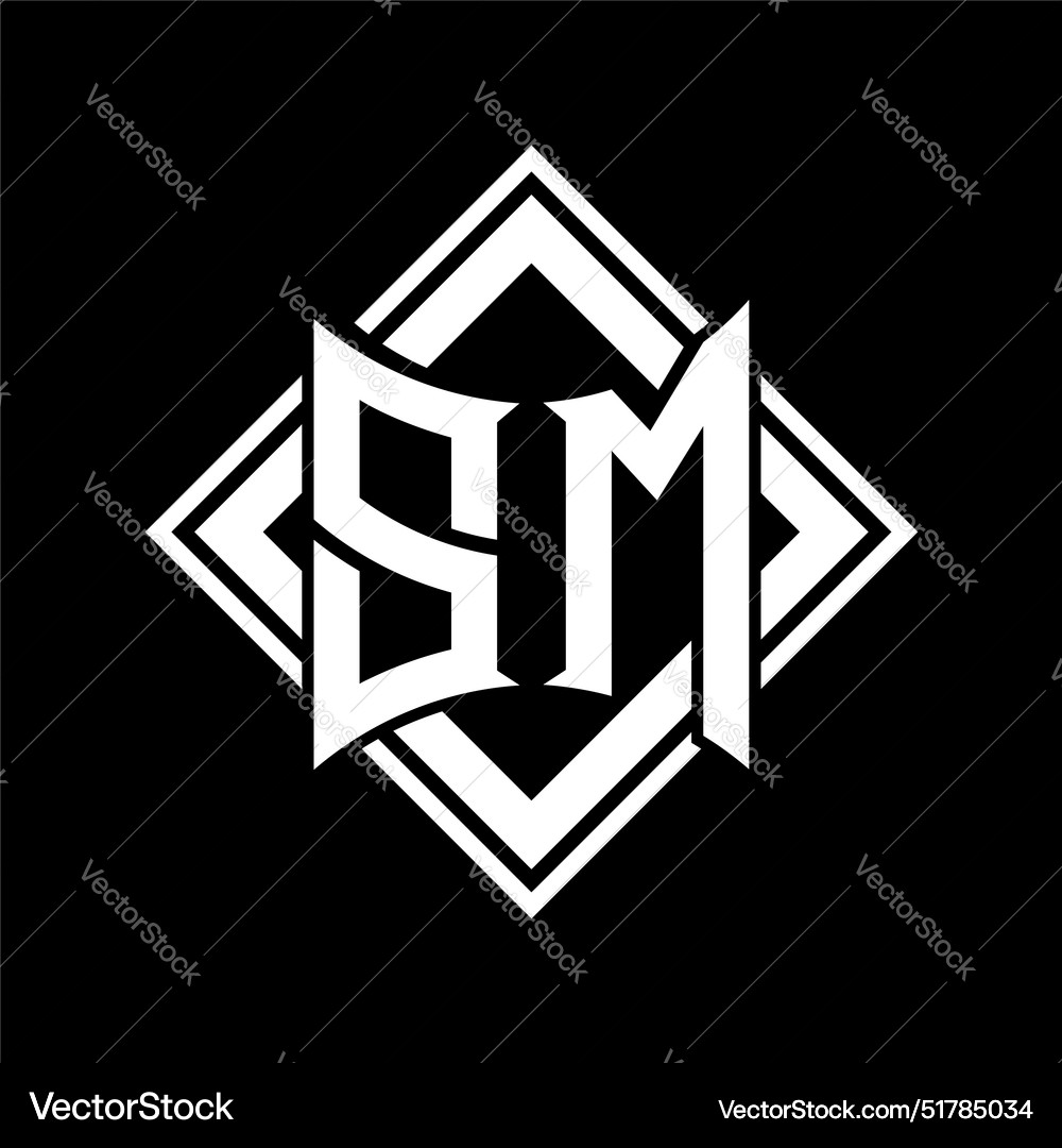 Sm letter logo abstract shield shape with square Vector Image