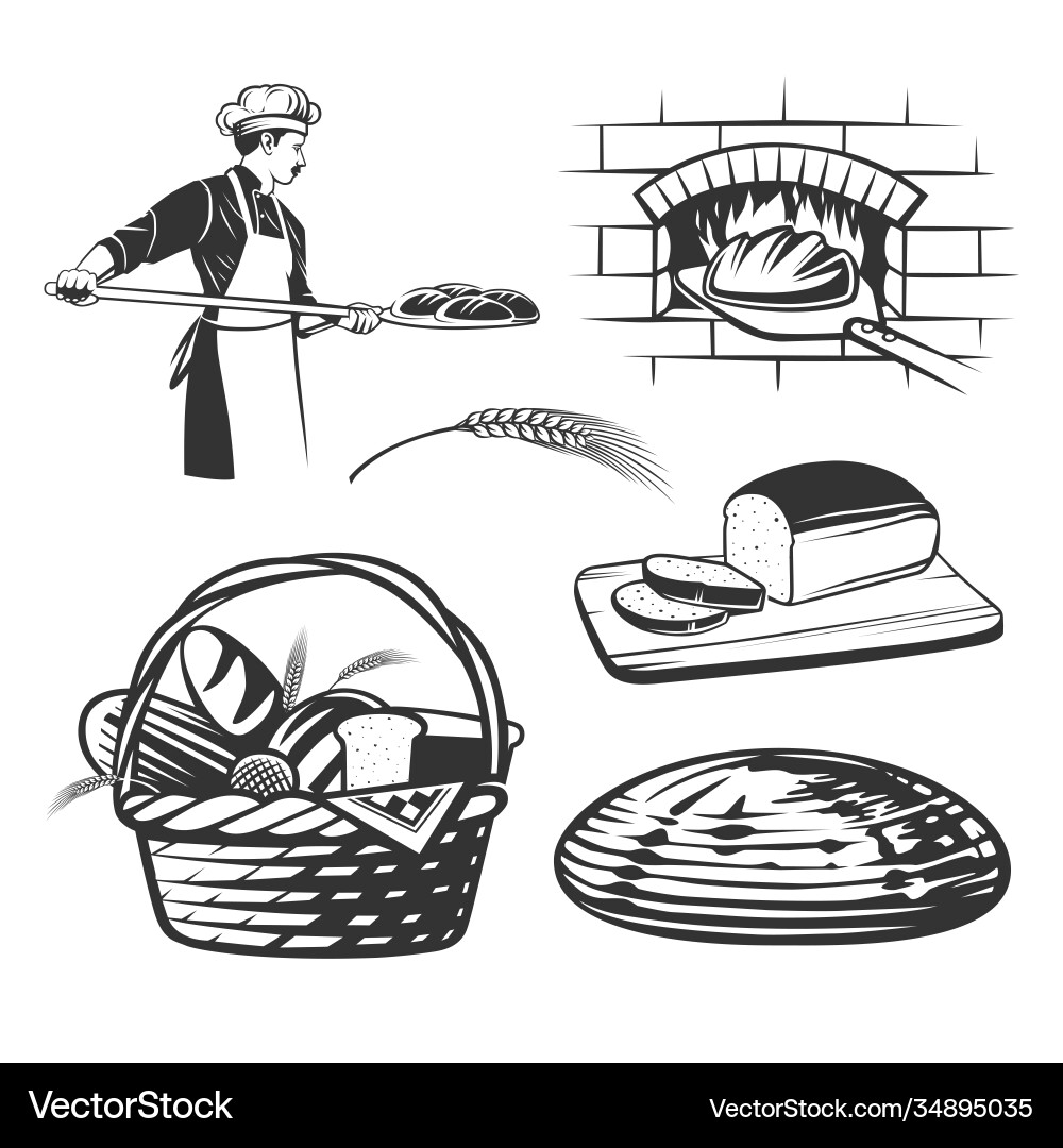 Bread & Bakery Icons Set Royalty Free Vector Image