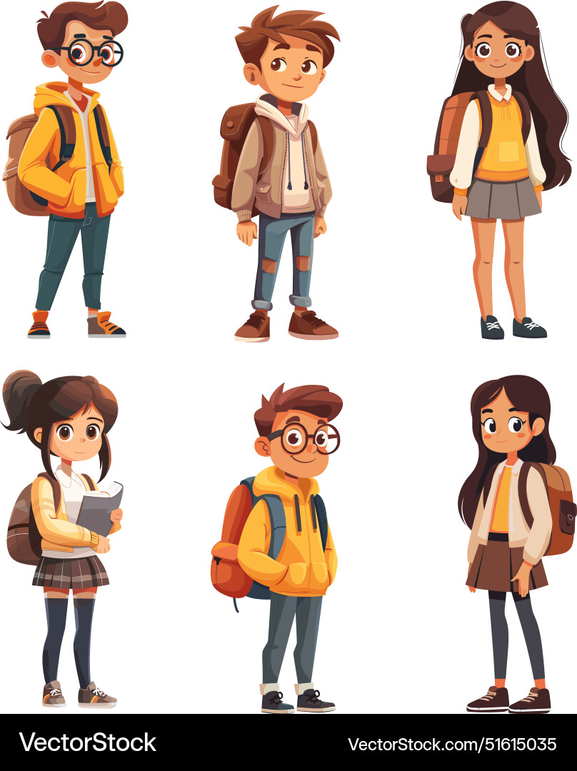Cartoon schoolers school students characters Vector Image