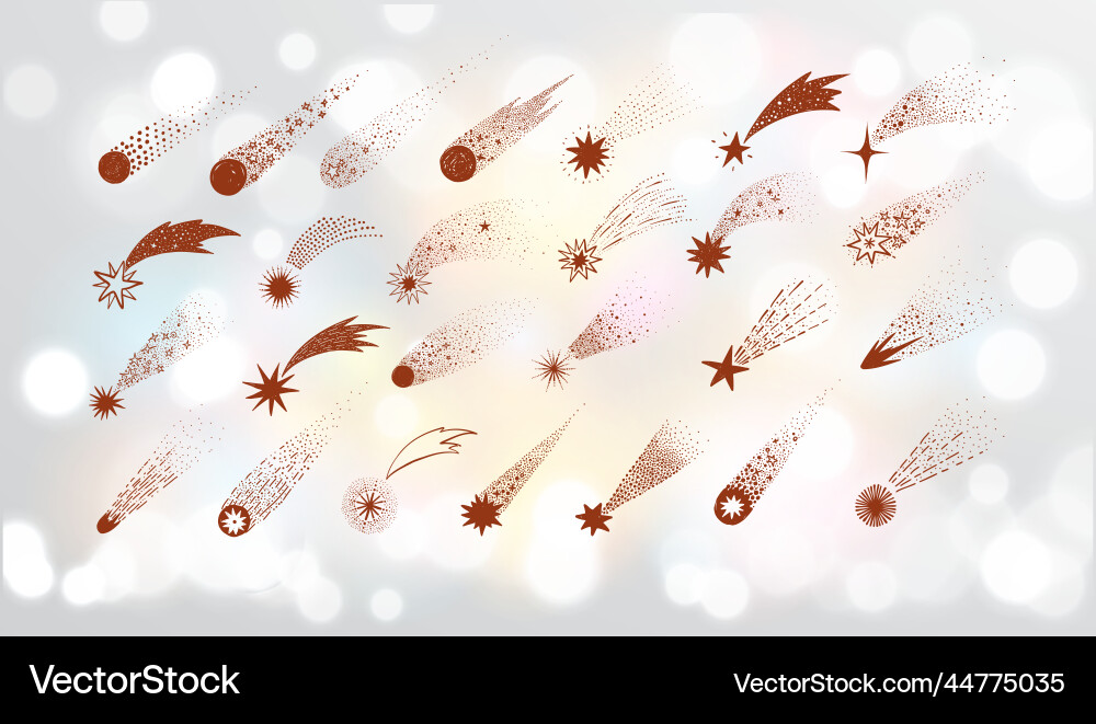 Collection of doodle comets meteorites Royalty Free Vector