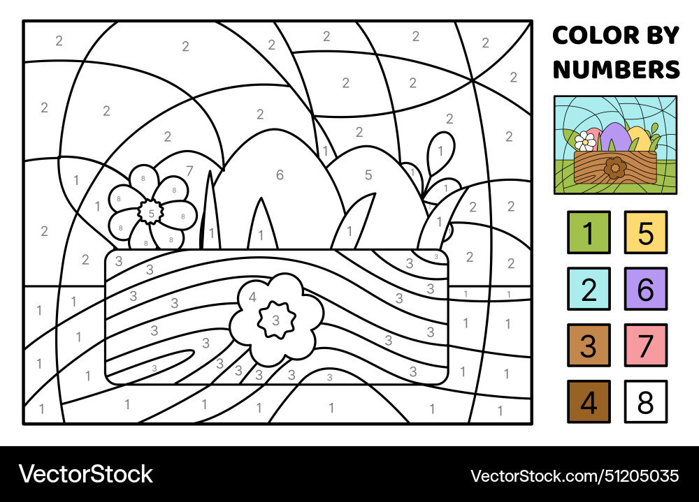 Color by number wooden box with easter eggs Vector Image