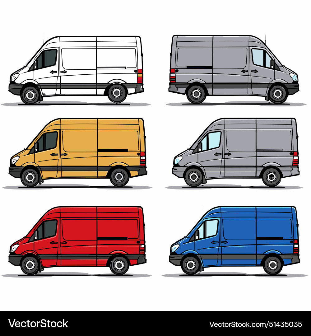 Six delivery vans side view various colors Vector Image