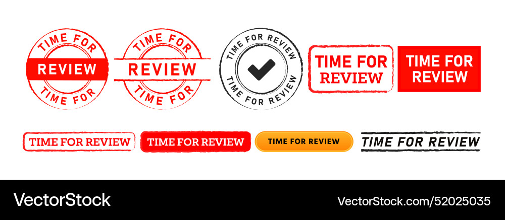 Time for review rubber stamp and button sign Vector Image