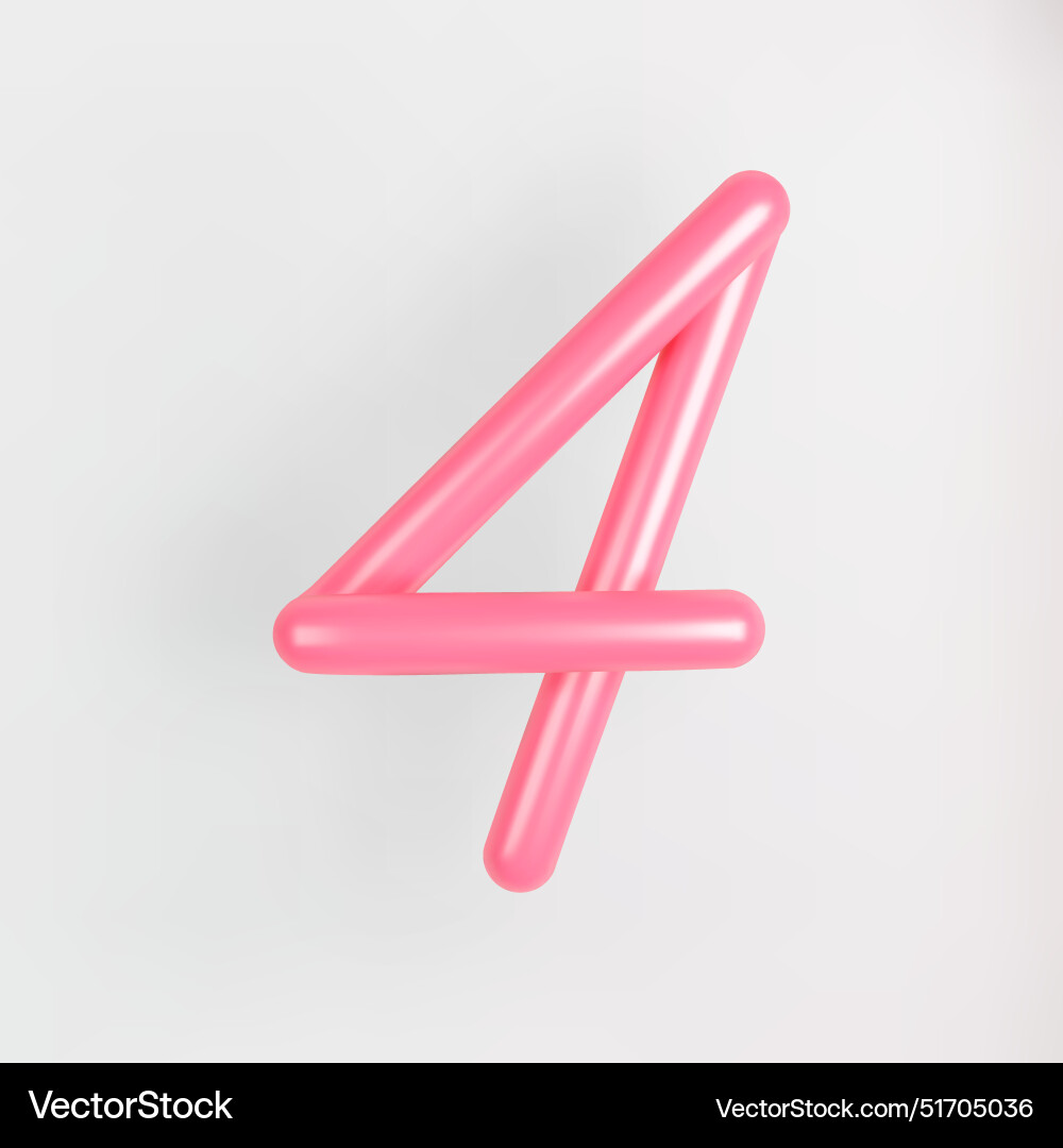 3d pink script number 4 on light background cute Vector Image