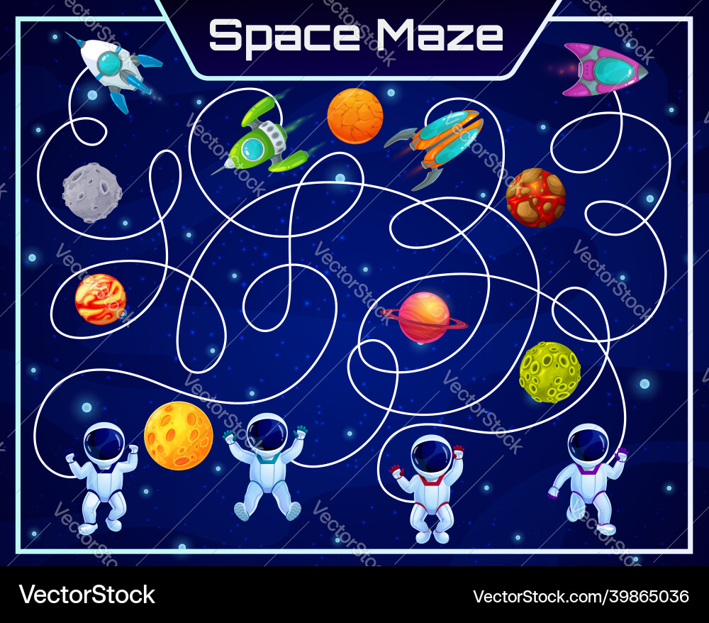 Galaxy space labyrinth maze planets astronauts Vector Image