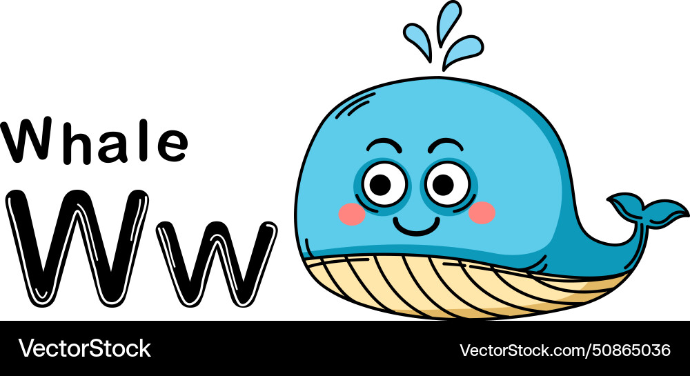 Isolated animal alphabet letter w-whale Royalty Free Vector