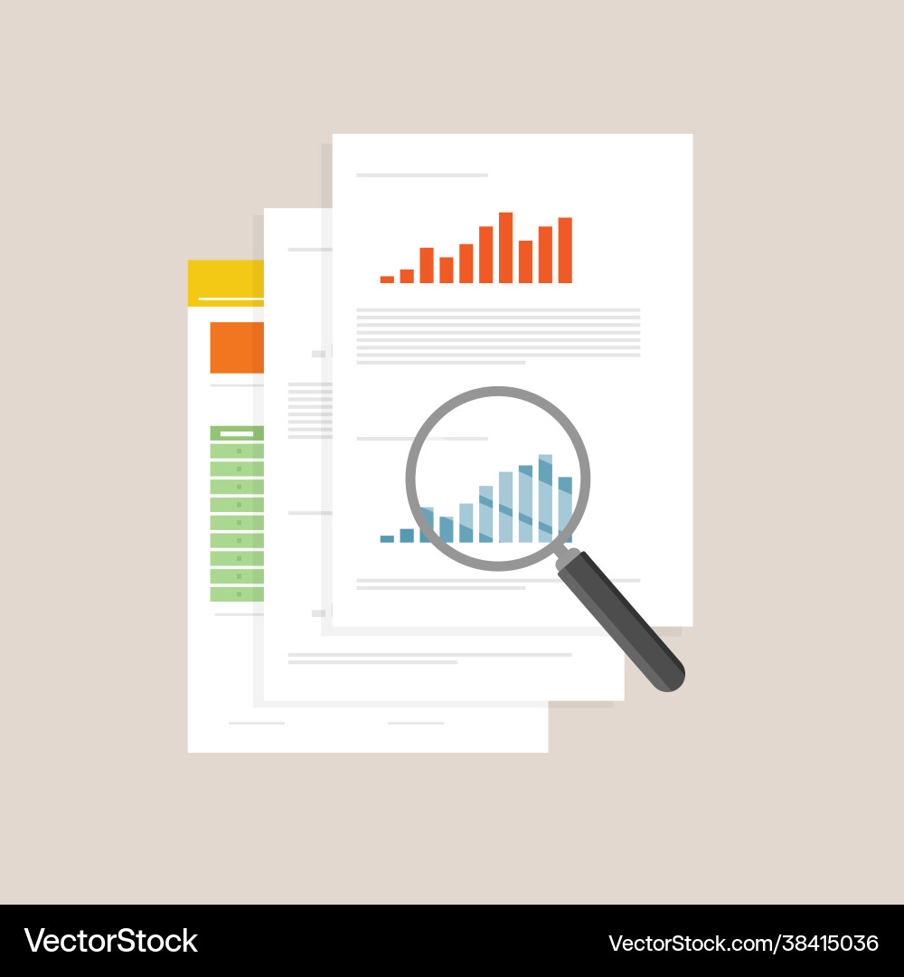 Übersicht Analyse-Review Cartoon-Symbol Vektorbild