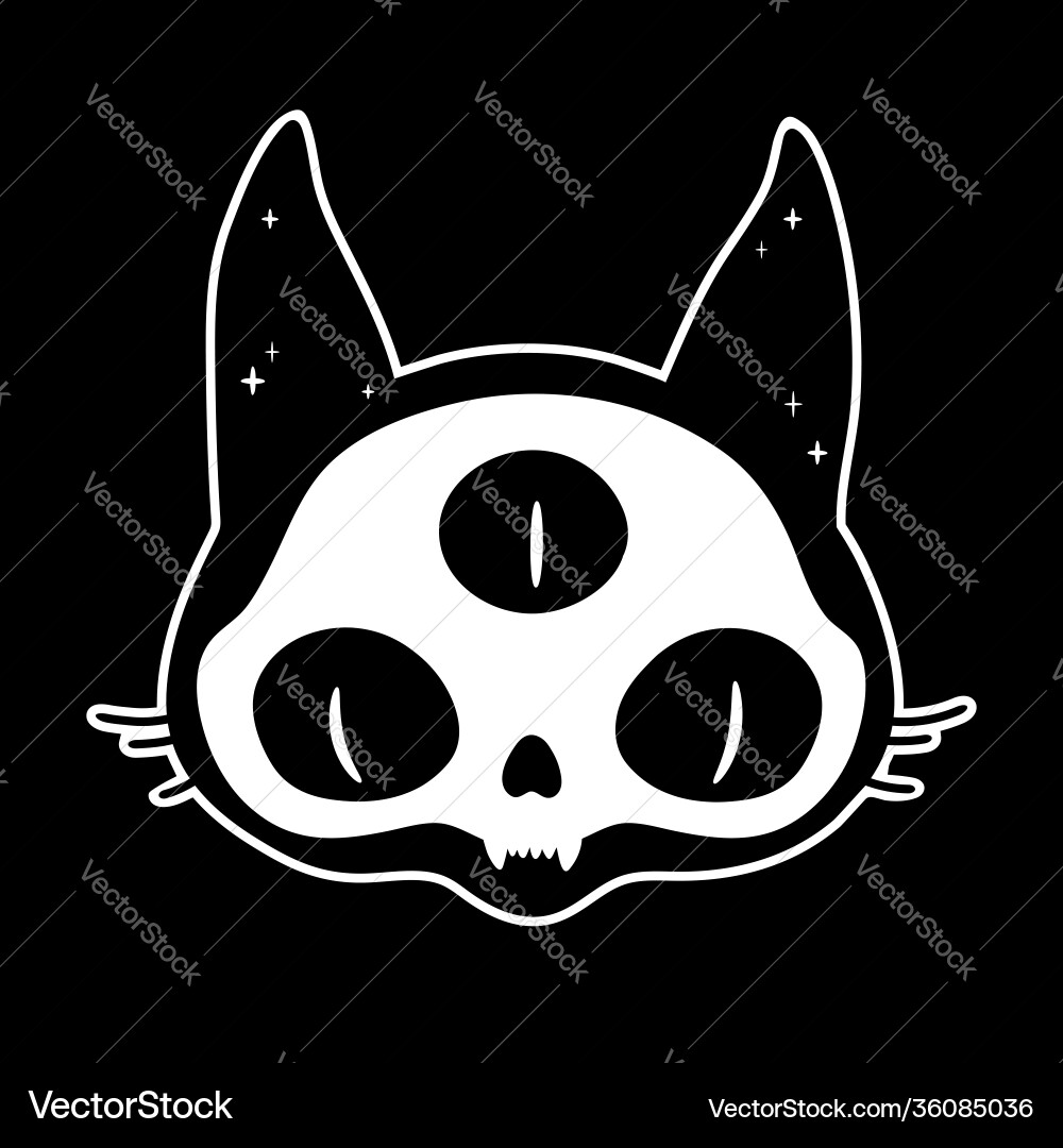 Stylized cartoon magic cat skull head Royalty Free Vector