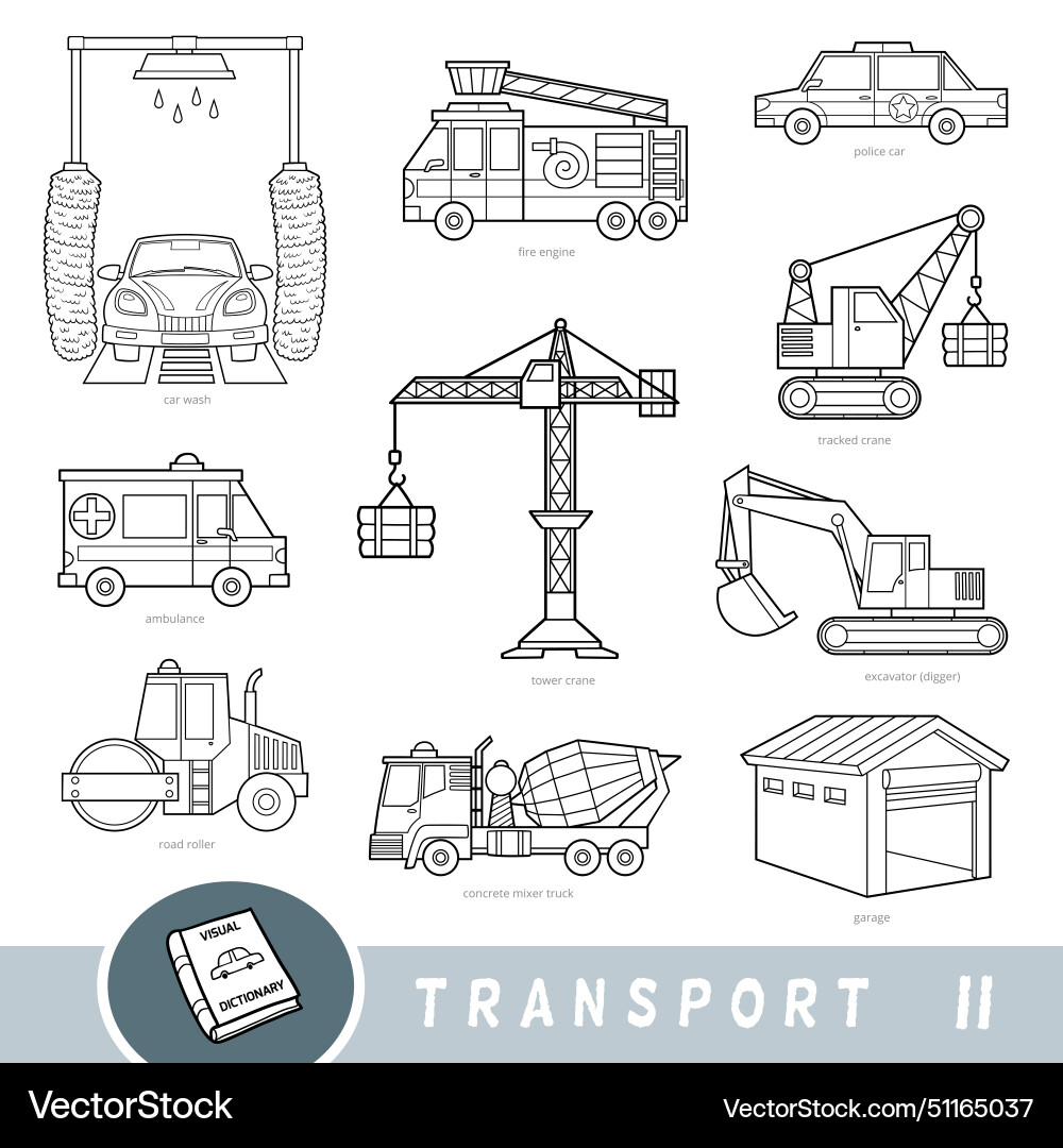 Black and white transport set collection of items Vector Image