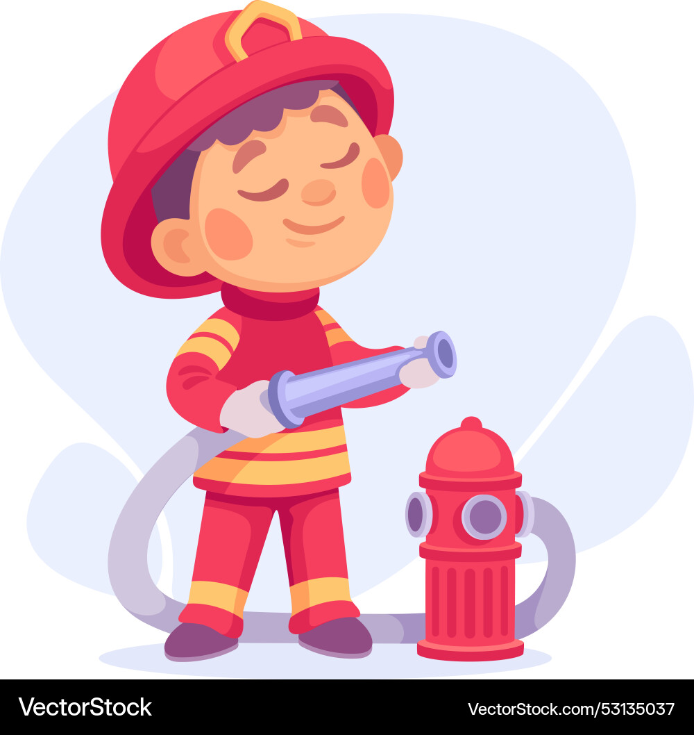 Boy firefighter with hose as child profession Vector Image
