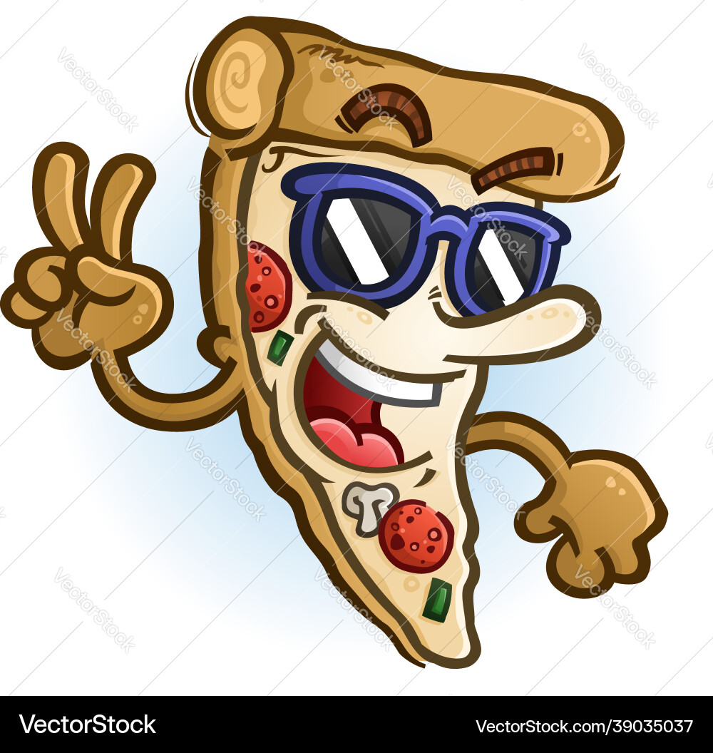 Cool Pizza Slice Cartoon Peace Sign Royalty Free Vector