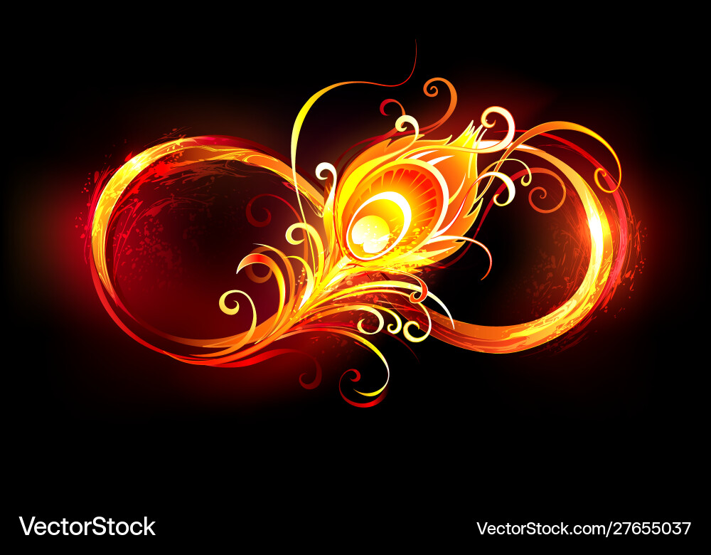 Fiery infinity symbol with peacock feather Vector Image