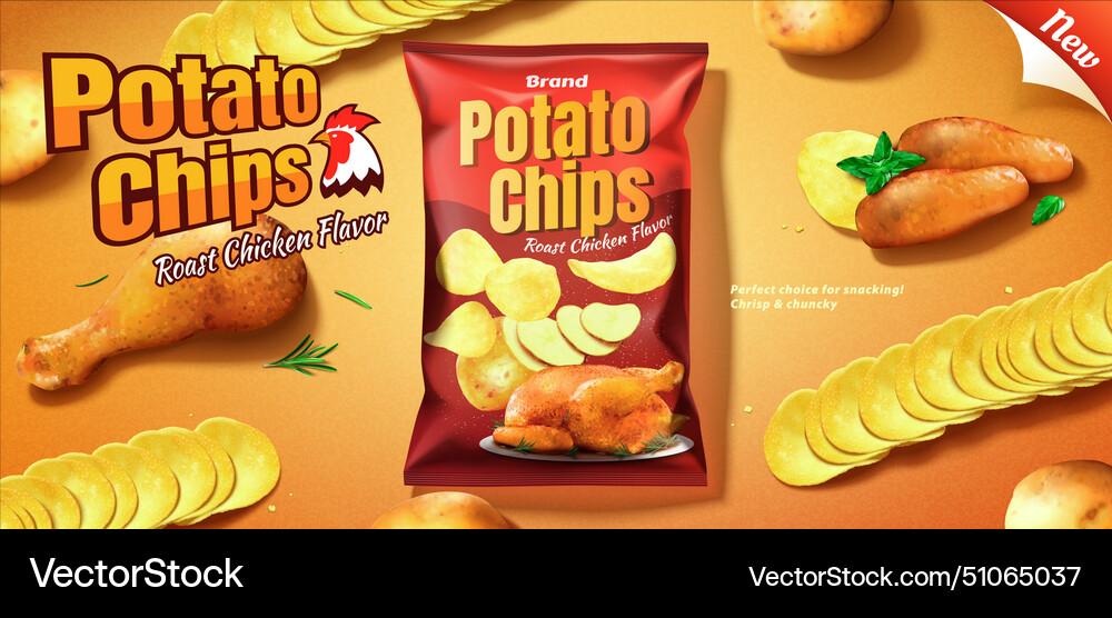 Roast chicken potato chips ad Royalty Free Vector Image