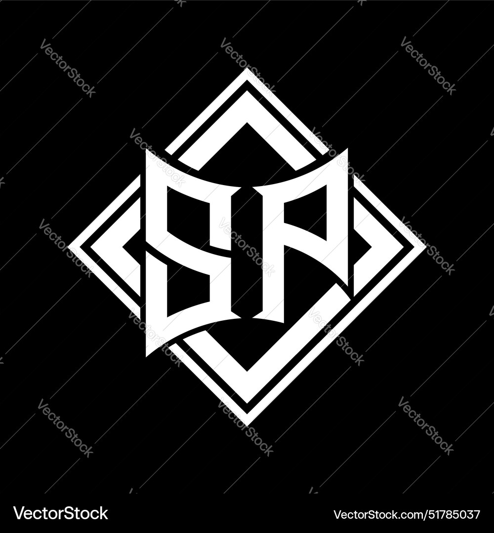 Sp letter logo abstract shield shape with square Vector Image
