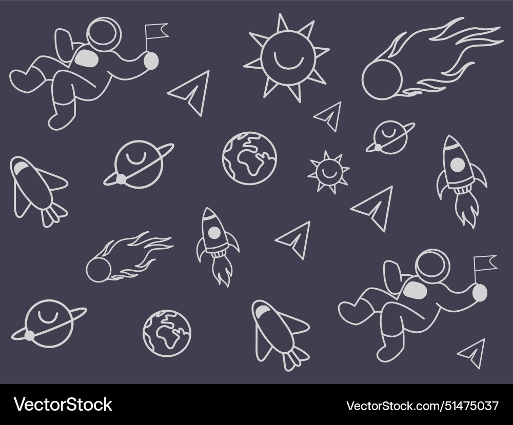 Space rocket astronaut planet cute alien doodle li