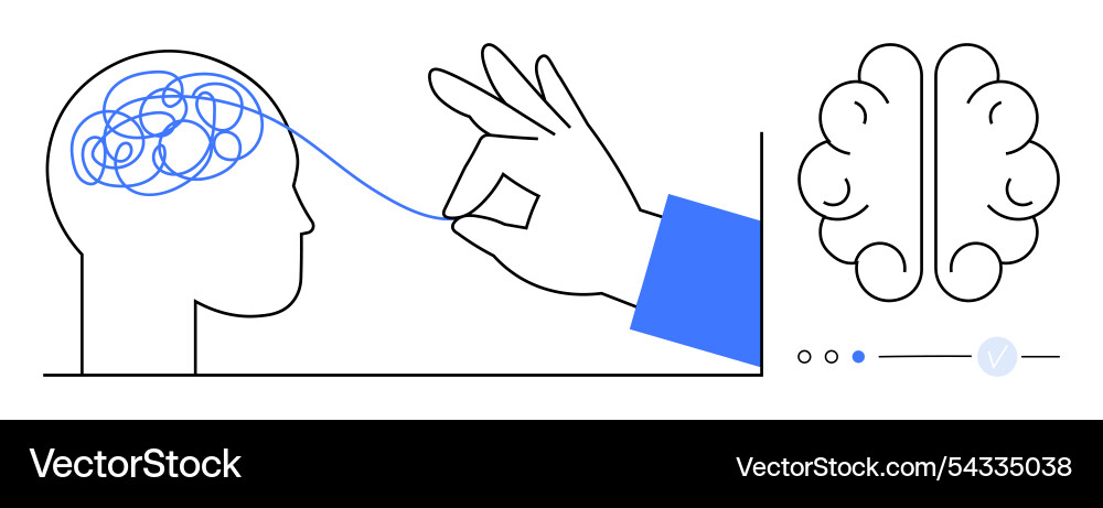 Hand untangling chaotic brain lines with clear Vector Image