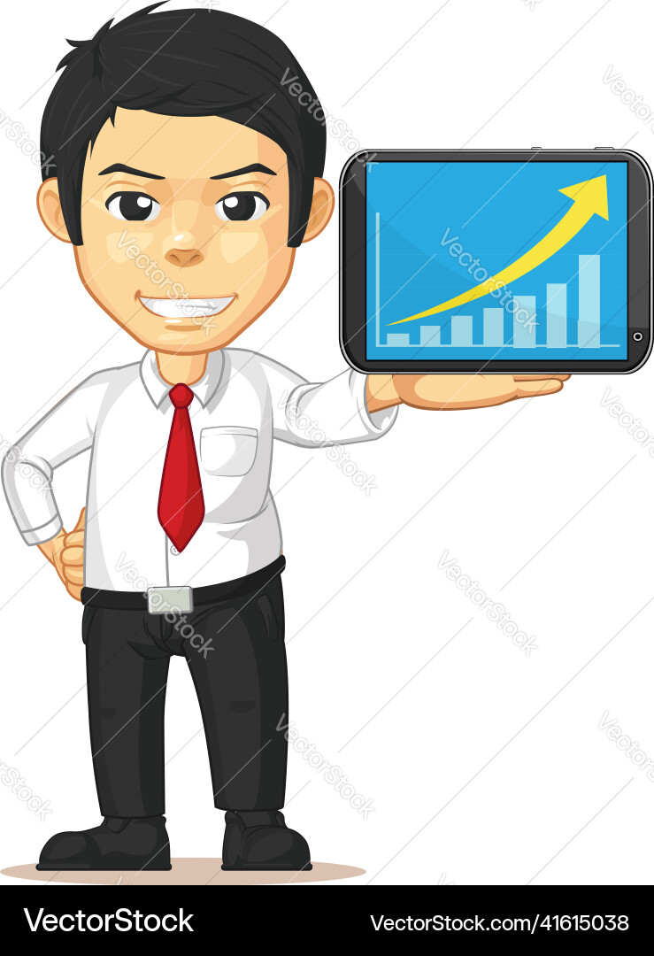 Office employee increasing graph chart on tablet Vector Image