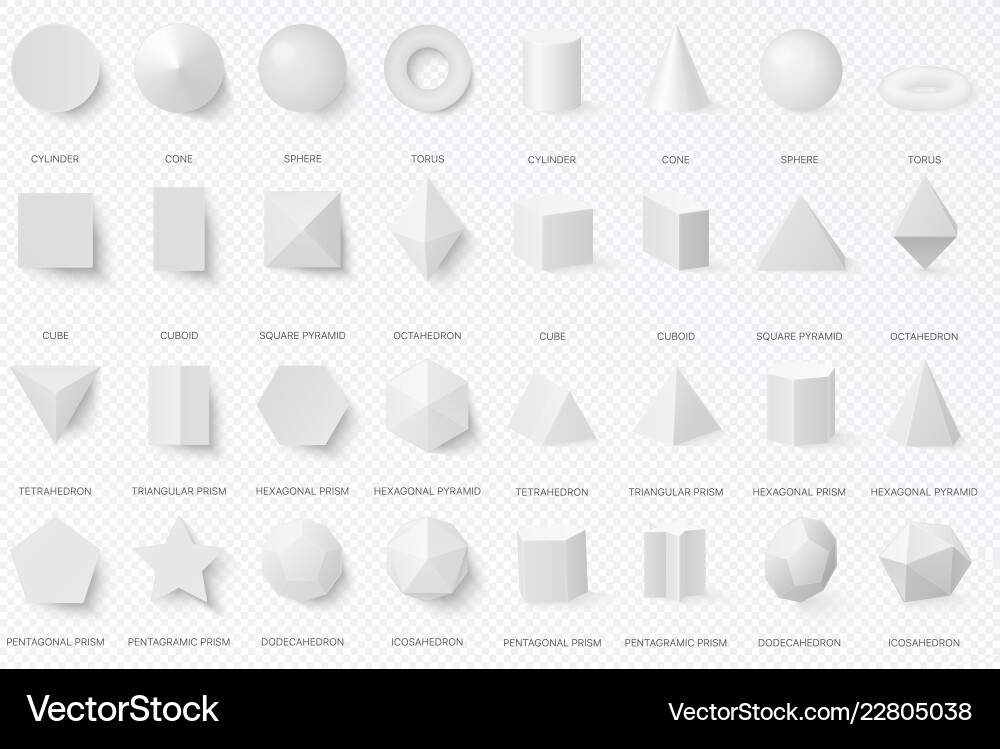 Realistic white basic 3d shapes in top and front Vector Image
