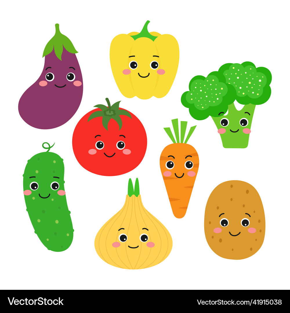 Set with cartoon vegetables isolated on white Vector Image
