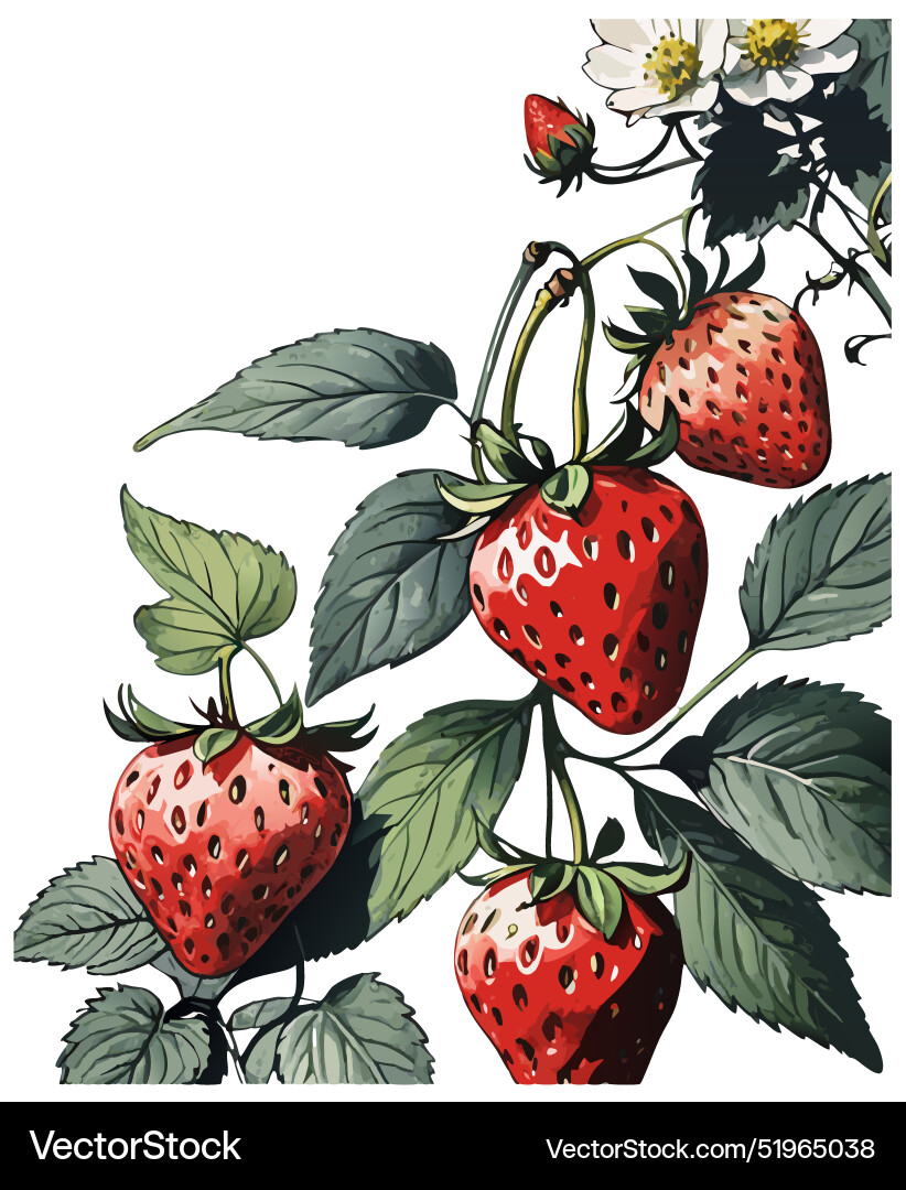 Strawberry branch with flowers Royalty Free Vector Image