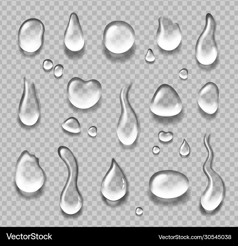 Water drops realistic set transparent rain drips Vector Image