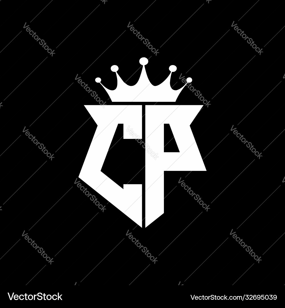 Cp logo monogram shield shape with crown design Vector Image