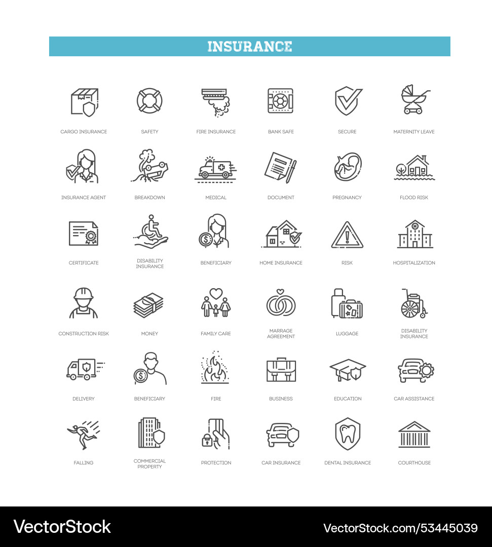Insurance icon thin line set support services Vector Image