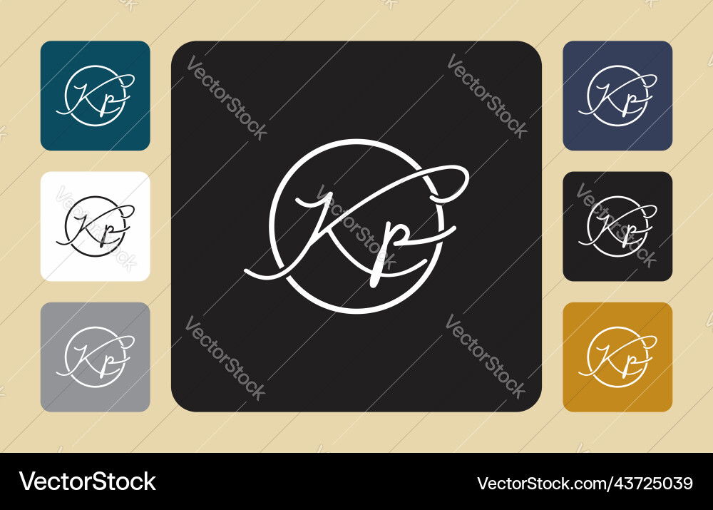Kp in circle k p initial handwriting Royalty Free Vector