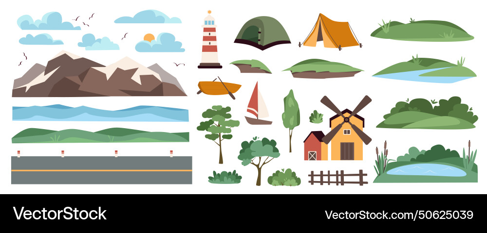 Landscape elements constructor mega set in flat Vector Image