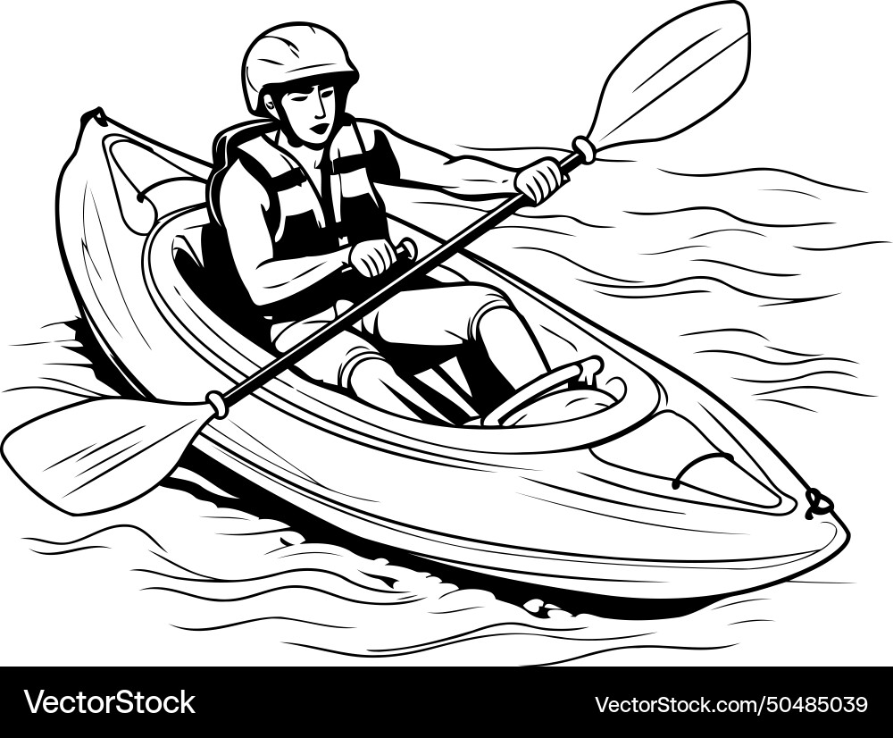 Man rowing a kayak black and white Royalty Free Vector Image