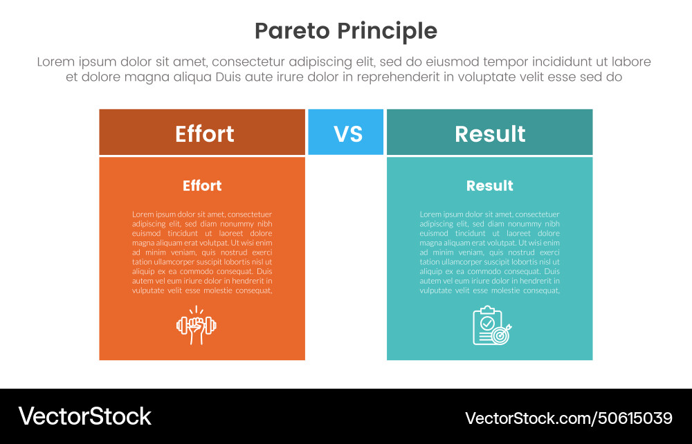 Pareto principle comparison or versus concept Vector Image