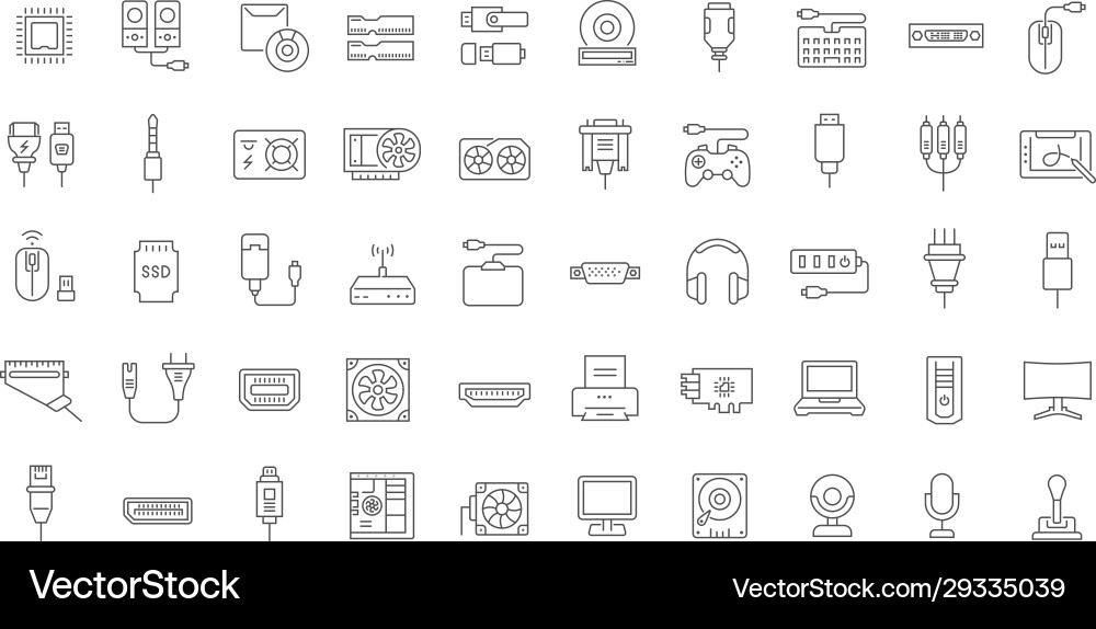 Set line icons upgrading computer components Vector Image Set line icons upgrading computer components Vector Image