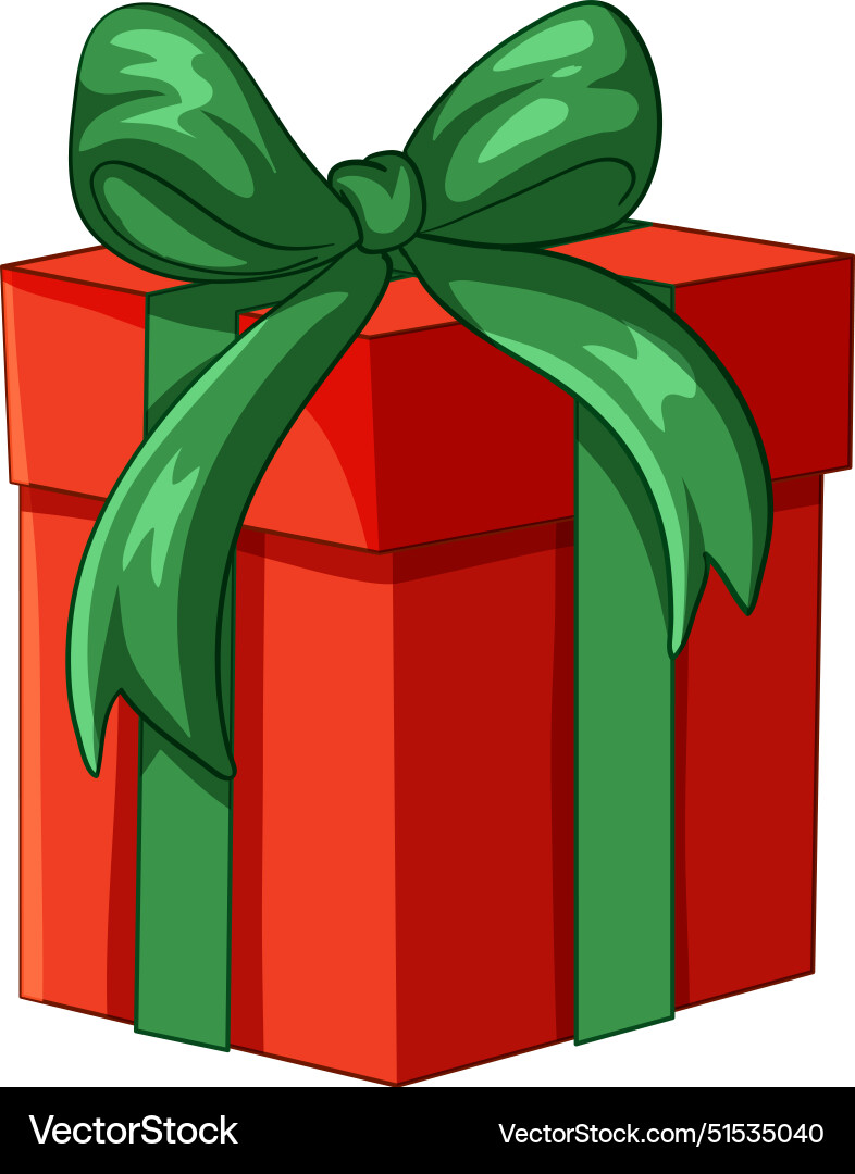 A Festive Red Gift Box With Green Ribbon Vector Image