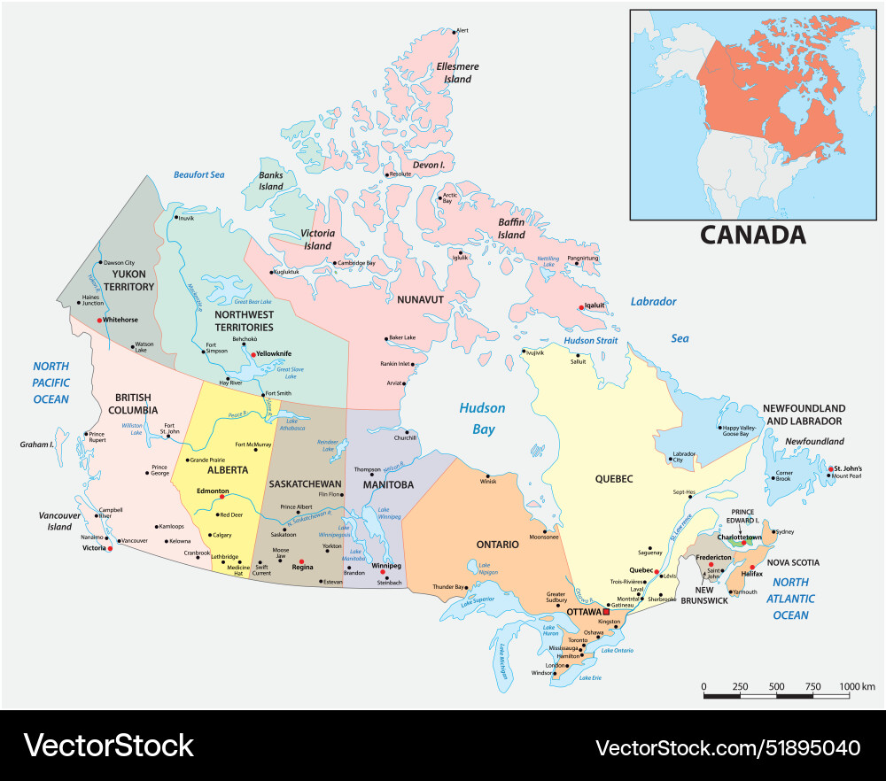 Administrative map of canada Royalty Free Vector Image