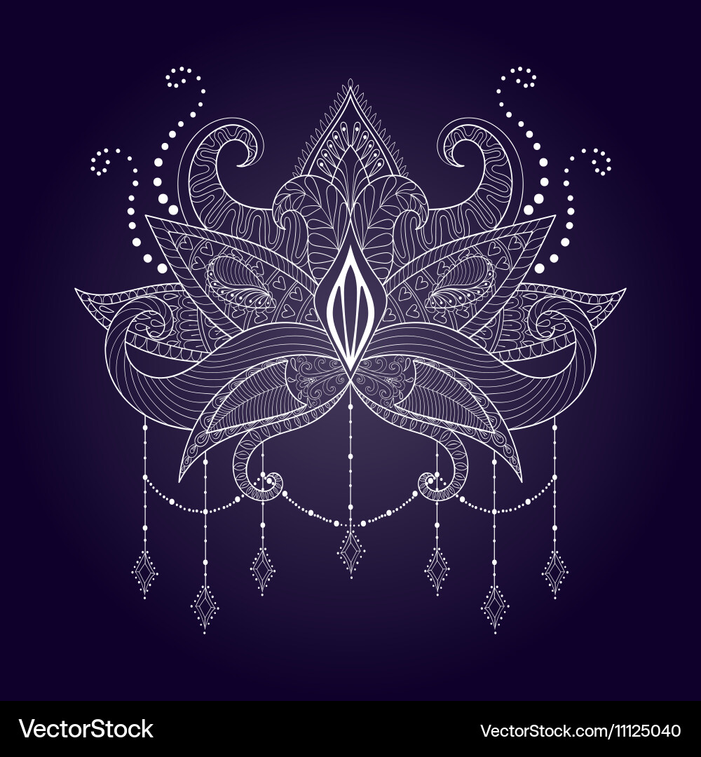 Boho ornamental white lotus flower blackwork Vector Image