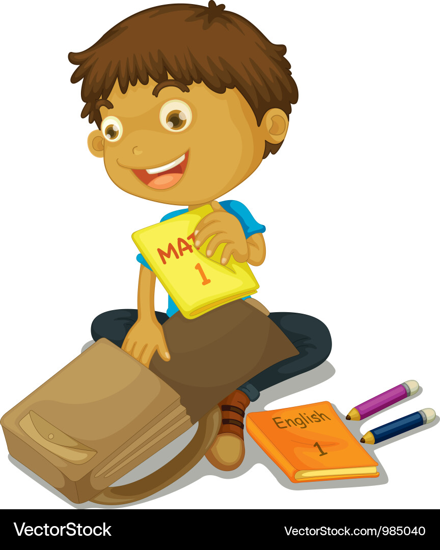 Boy packing schoolbag Royalty Free Vector Image