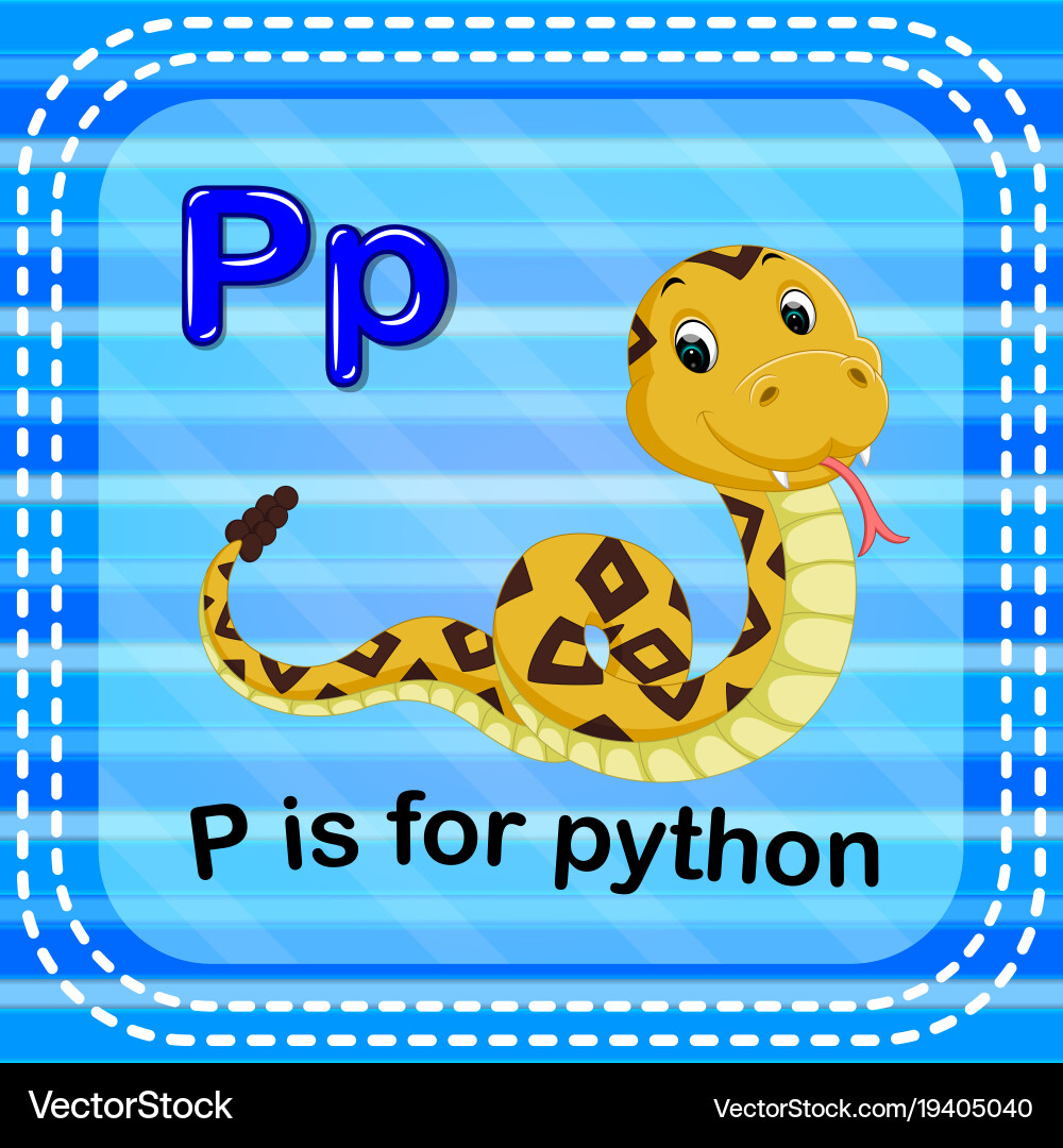Flashcard letter p is for python Royalty Free Vector Image
