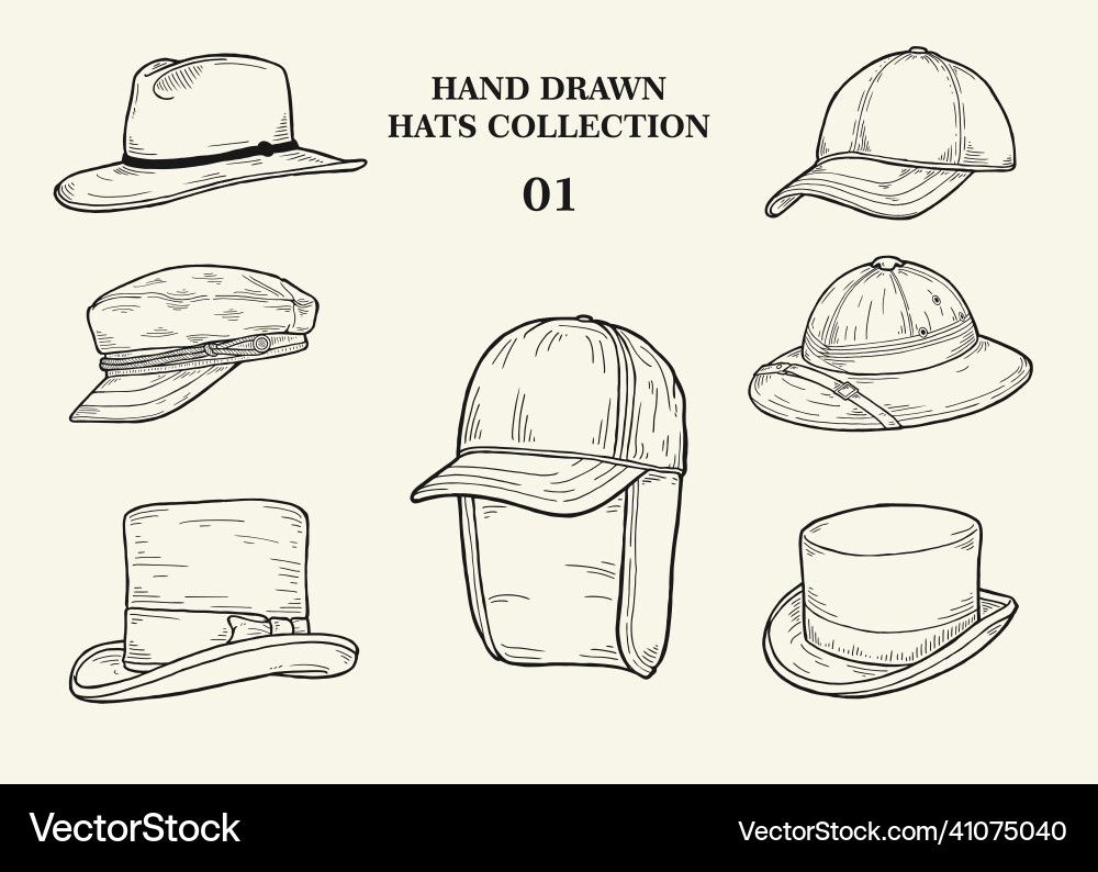 Hand drawn hats collection 01 Royalty Free Vector Image