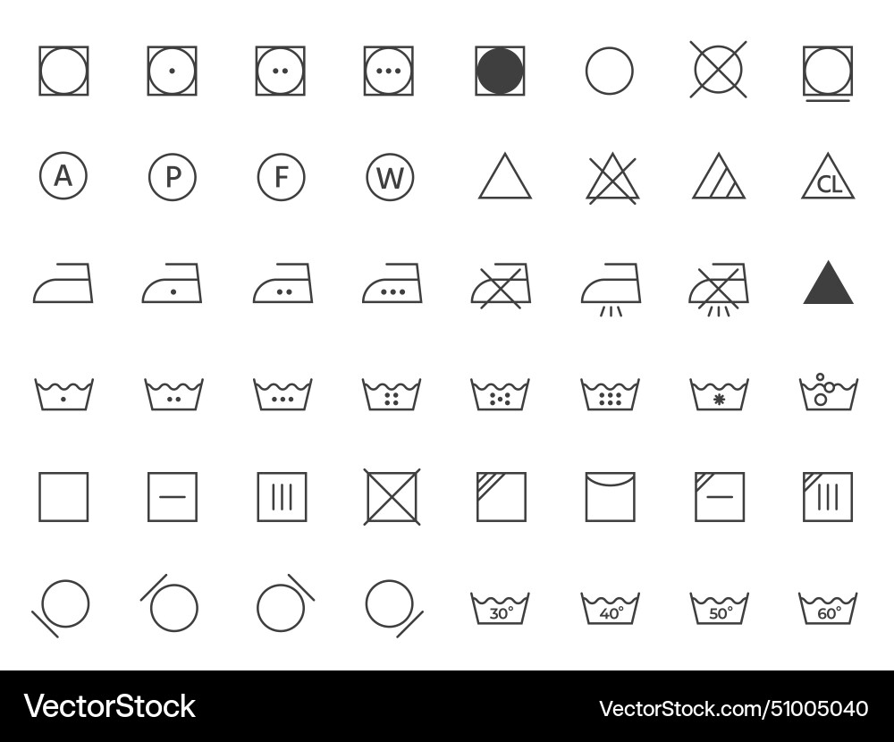 Laundry instruction line icons washing Royalty Free Vector