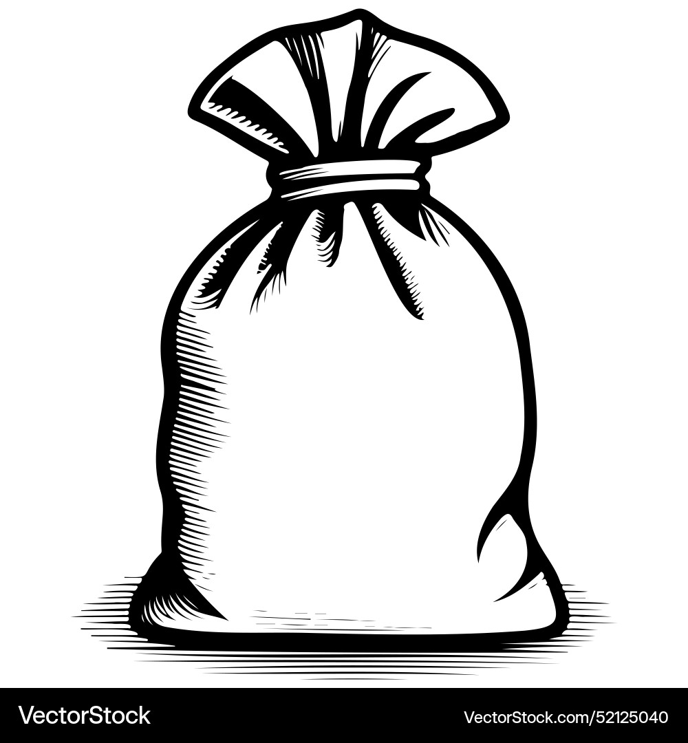 Money bag drawing black line isolated Royalty Free Vector