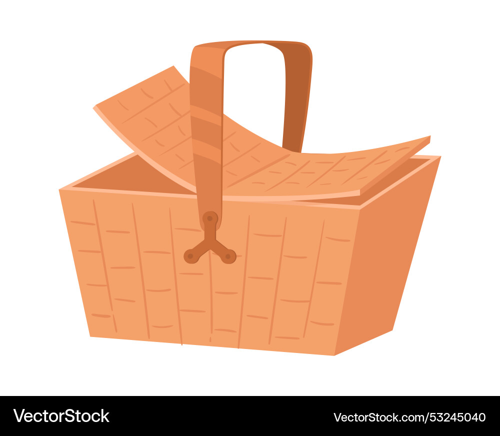 Wicker basket cartoon picnic hamper box braided Vector Image