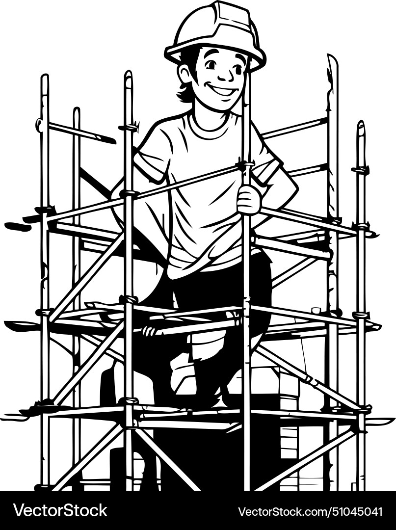 Construction worker on scaffolding graphic design Vector Image