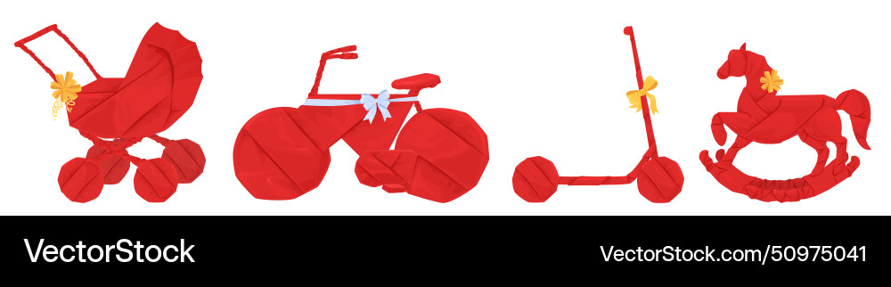 Wrapped red presents for children set Royalty Free Vector