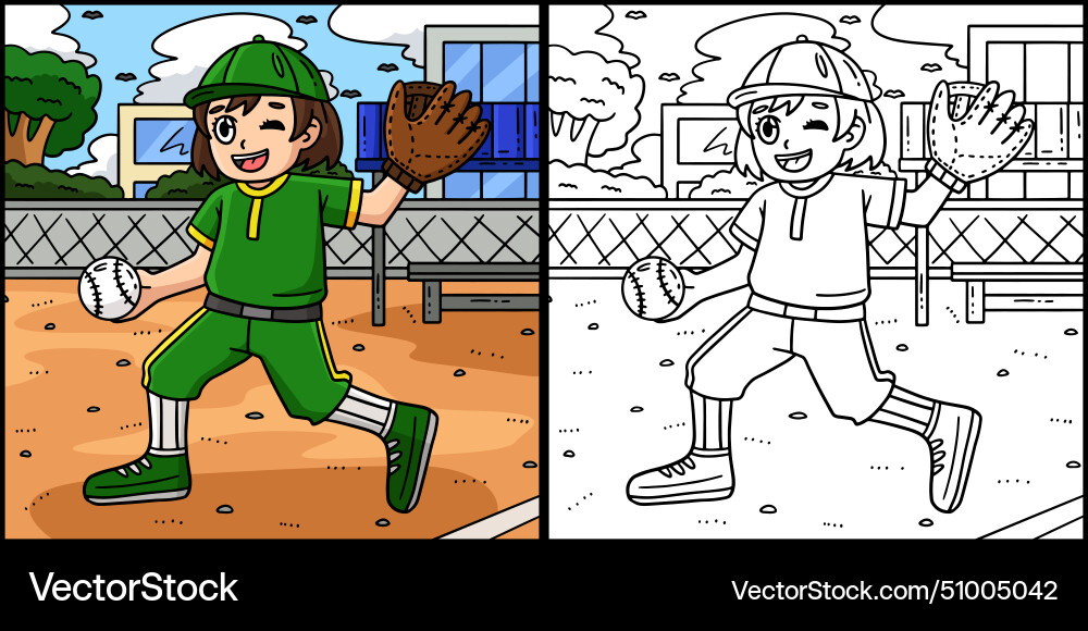 Baseball girl pitcher coloring page Royalty Free Vector