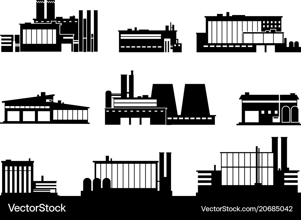 Factory manufacturing plant and warehouse black Vector Image