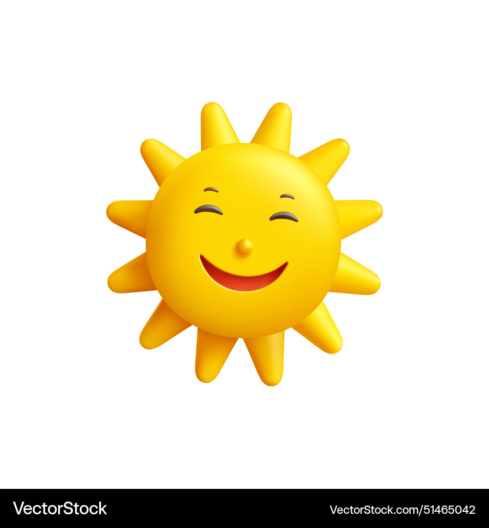 Sun is smiling 3d happy yellow laughing face Vector Image